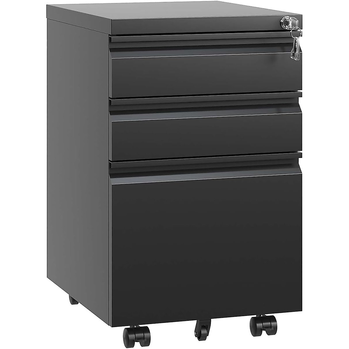 Daokesecr Filing Cabinets for Home Office, 3 Drawer File Cabinet with Lock, Under Desk Home Office Cabinet, Locking File Cabinet for A4/Letter/Legal, Fully Assembled Expect Casters, Matte Black
