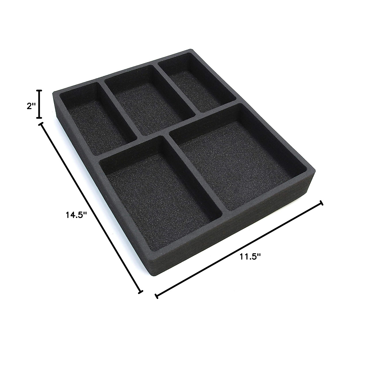 Polar Whale Drawer Organizer Compatible with Ikea Alex Tray Non-Slip Waterproof Insert for Office Home Dorm Garage 11.5 X 14.5 X 2 Inches 5 Compartments Black Deep Pockets