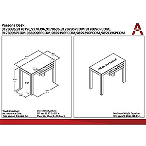 Ameriwood Home Parsons Desk with Drawer, Black , 19.7D x 39W x 30H in