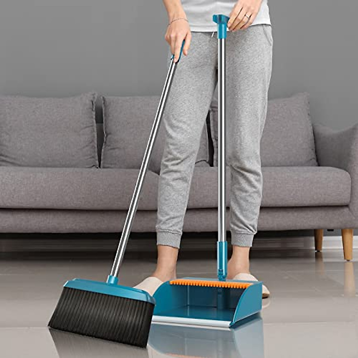 Dustpan and Brush Set Brooms and Dustpan Set for Home Cleaning Supplies Dustpan Long Handle Brooms & Dustpan Combo for Office Stand up Brooms and Dustpan Sweeper Built in Scraper and Comb