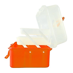 Three-Layer Clear Plastic Storage Box, Craft Organizer Folding Craft Organizer with Handle Organizer Box for Sewing Art and Cosmetic(Orange)