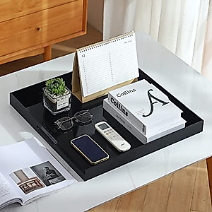 MUKEEN Black King Size Large Acrylic Serving Tray for bed-24x24 Inch -Spill Proof- Decorative Trays Countertop Organizer for Ottoman,Nightstand, Sidetable, Butler (24X24 Inch, Black)