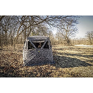 Hawk Mancave Archery Ground Blind, 4 Panoramic Windows, See-Through Mesh, Black Out Background, Water Resistant (HWK-FDGB)