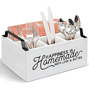 Updesign Rustic/Country Wooden Rectangular Utensil Caddy Organizer for Kitchen Counter, Tabletop, Party, BBQ