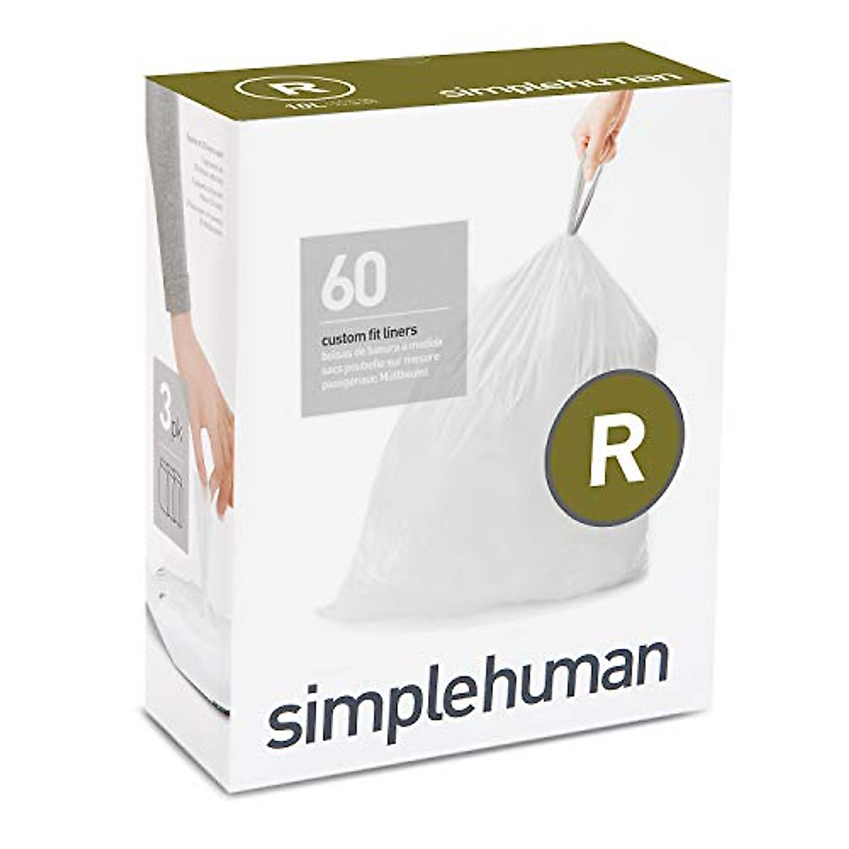 simplehuman 40 Liter / 10.6 Gallon Stainless Steel Dual Compartment Butterfly Lid Kitchen Step Trash Can Recycler, Brushed Stainless Steel & Custom Fit Drawstring Trash Bags, 60 Pack, White, 60 Pack