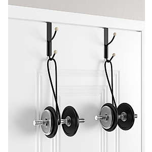 CHAUNCEY HOME Over The Door Hooks Hanger, Over Door Double Hooks with Wooden-Bead, Metal Double Hangers Bathroom Accessories and Towel Rack Organization, 2 Pack Matte Black OB89-B