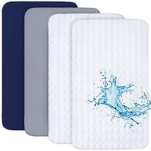 Crib Sheets and Waterproof Crib Mattress Protector 4 Pack Set,Waterproof Crib Sheets Mattress Pad Cover for Baby Boys and Girls, Grey&Navy