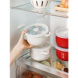 LE TAUCI Soup Bowls with Handles and Silicone Lids, 28 oz Ceramic French Onion Soup Bowls, Oven & Microwave Safe Ramen Cooker for Cereal, Chilli and Stew Beef, Non-Toxic Soup Crocks, Set of 4, White