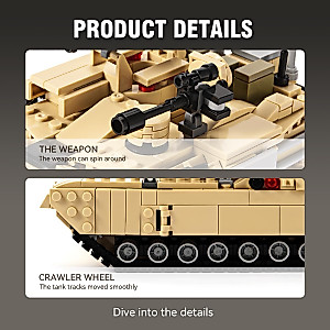 dOvOb Army Tank Building Block(1080 PCS),WW2 Military M1A2 Abrams Tank Model with Soldier Figures,Toys Gifts for Kid and Adult