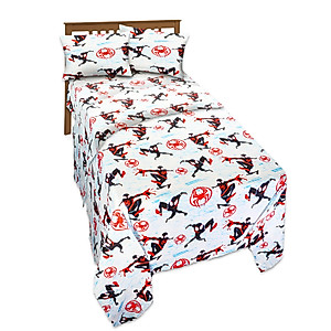Miles Morales Bedding Set for Toddlers - Miles Morales Bedroom Decor Bundle Includes Miles Morales Sheets with Flat Sheet, Fitted Sheet, and Pillowcase for Twin Bed | Spiderman Twin Bedding Set