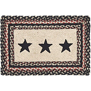 New Primitive Farmhouse RED Black Star Braided Jute Table MAT Candle Doily 15" for Home, Kitchen, Farmhouse Decor