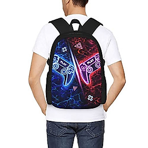 Vbadag Abstract Ice Flame Video Gamepad Weapon Backpack Schoolbag Computer Bag High-Capacity Book Bag Casual Travel Hiking Camping Daypack for Teens/Boy/Girl/Man/Woman, 17 Inch