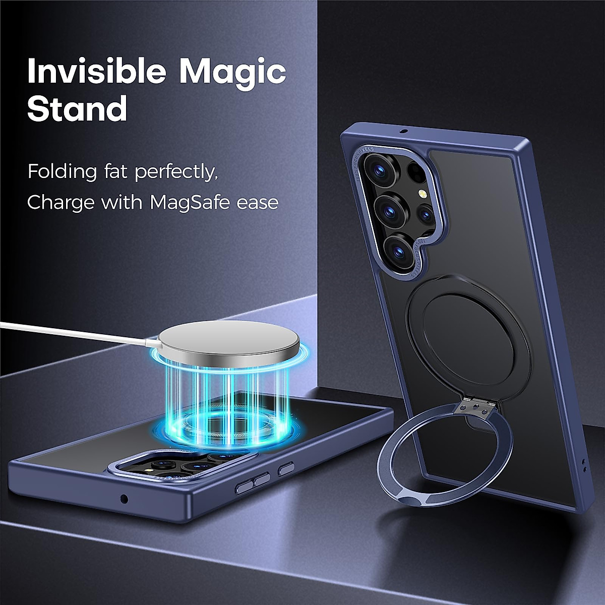 Rayboen for Samsung Galaxy S23 Ultra Case with Magnetic Ring, [Designed for Magsafe] with 2 Pack Soft TPU HD Screen Protector, Military Drop Protection Silky Touch Translucent Matte Cover, Blue