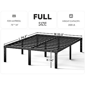 QEROMY Bed Frame No Box Spring Needed, Heavy Duty Metal Platform Bed Frame Noise-Free, Quick & Easy Assembly, Black (Full, 14 INCH)