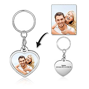 Nauchild Photo Keychain Personalized Heart Key Chain with Engraving Text/Name/Date Anniversary Keychain for Women/Men (silver 1)