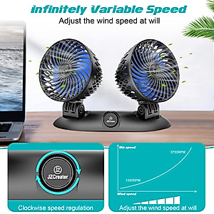 JZCreater Car Fan - Dual Head USB Desk & Portable Vehicle Cooling Fan with Variable Speed & 360°Rotation for Car Dashboard, SUV, RV, Truck, Sedan, Cruise & Office Use, Quiet & Small Fan, Black Blue