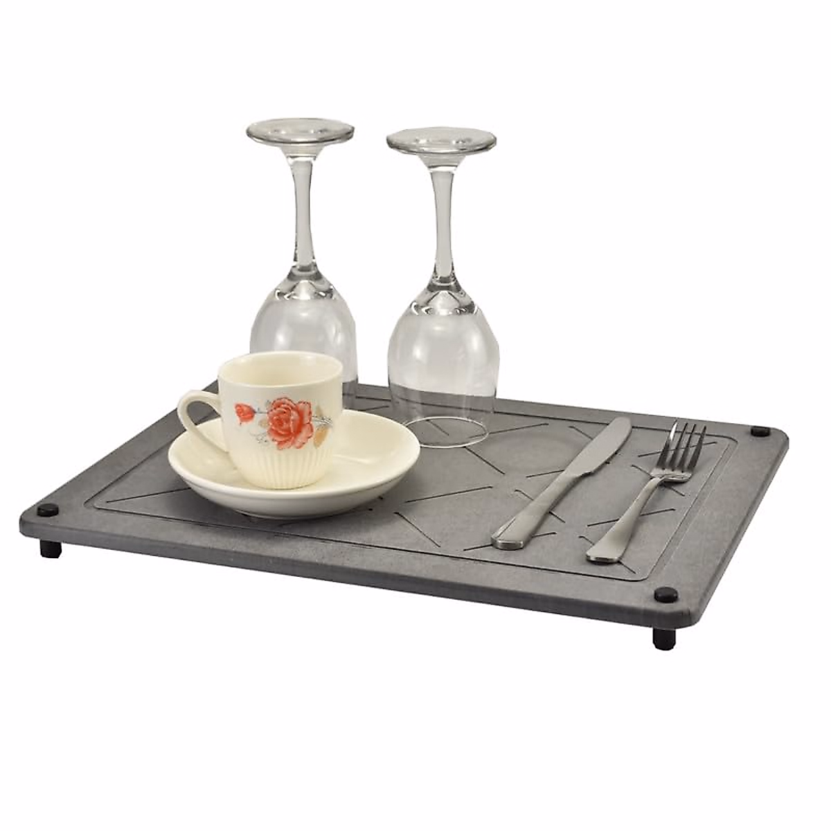 FLYWAKE Instant Dry Sink Organizer, Soap Tray for Bathroom and Kitchen Sink, Fast Drying Ttone Sink Tray Prevents Moisture Buildup(Rock ash)