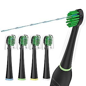 Replacement Toothbrush Heads for Water Pik Sonic Fusion (SF-01 / SF-02 / SF-03 / SF-04), Compact, with Covers, 4 Count, Black