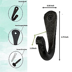 Hand Forged Metal Wall Hook Set of 12 Pcs Wrought Iron Coat Hook Blacksmith Metal Wall Mounted Hooks Rack Handmade Rustic Wall Hook Home Classic Look Black Antique Finish Wall Hook by Living Ideas