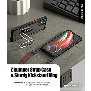 GOOSPERY Z Bumper 360° Sturdy Kickstand Ring Holder Crossbody Compatible with iPhone 14 Plus Case [Strap Included] Dual Layer Structure TPU EdgeClear Cover with Strap, Black