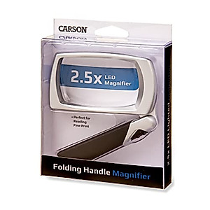 Carson LED Lighted 2.5X Power Rectangular Magnifier with Folding Collapsible Handle (MJ-30)