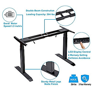 UNICOO - Electric Stand Up Desk Frame with Dual Motor, 3 Stage Up Lifting Legs, Rise UP Electric Adjustable Height and Width Standing Desk Frame with 4 Memory Keypad (Dual Motor Frame - Black)