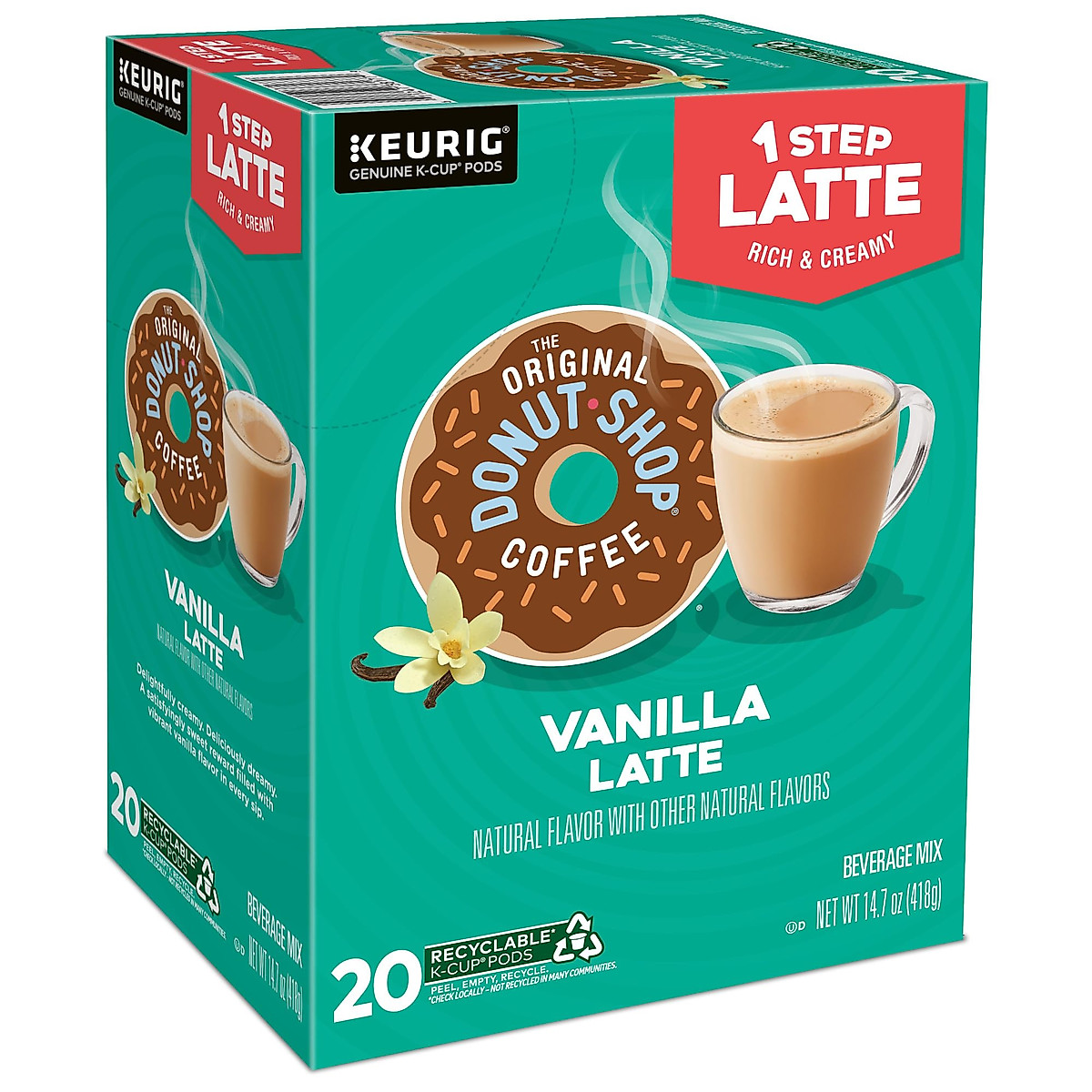 The Original Donut Shop Vanilla Latte, Single-Serve Keurig K-Cup Pods, Flavored Coffee, 20 Count