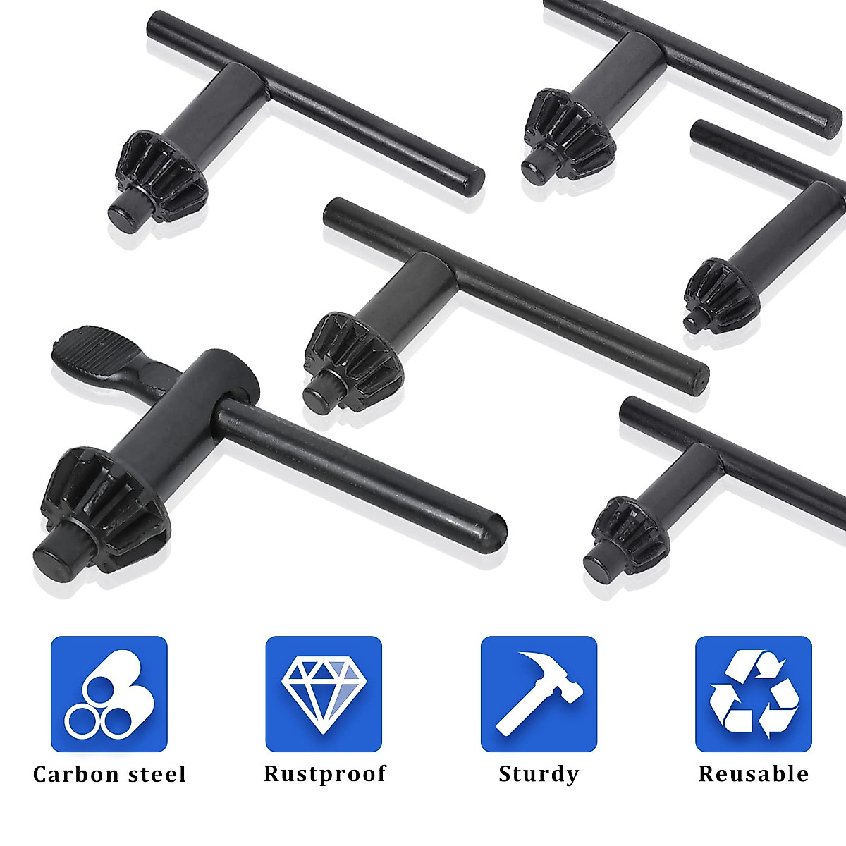 Worldity 6 Sizes Drill Chuck Key Wrench, Heavy Duty Carbon Steel Replacement Drill Press Chuck Key for Drill Clamping Tool (Chuck Diameter: 5/32" 1/4" / 3/8" / 1/2" / 5/8" 3/4")