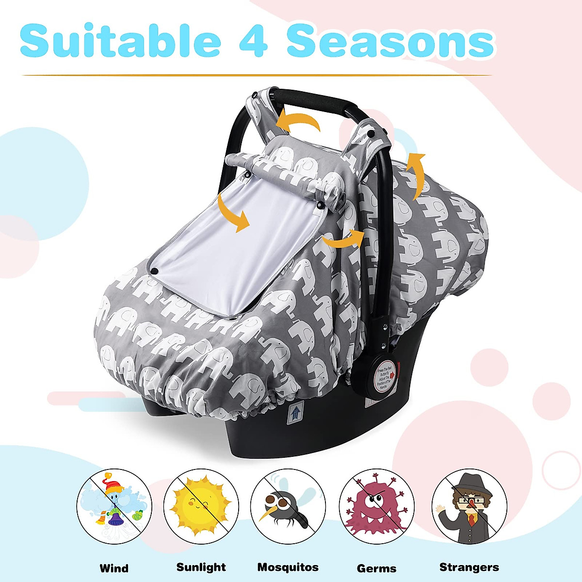 SMTTW Car Seat Covers for Babies Baby Car Seat Covers, Infant Car Canopy for Spring Summer Autumn Winter, Universal Fit, Snug Warm Breathable, Car Seat Canopy for Boys Girls (Elephant)