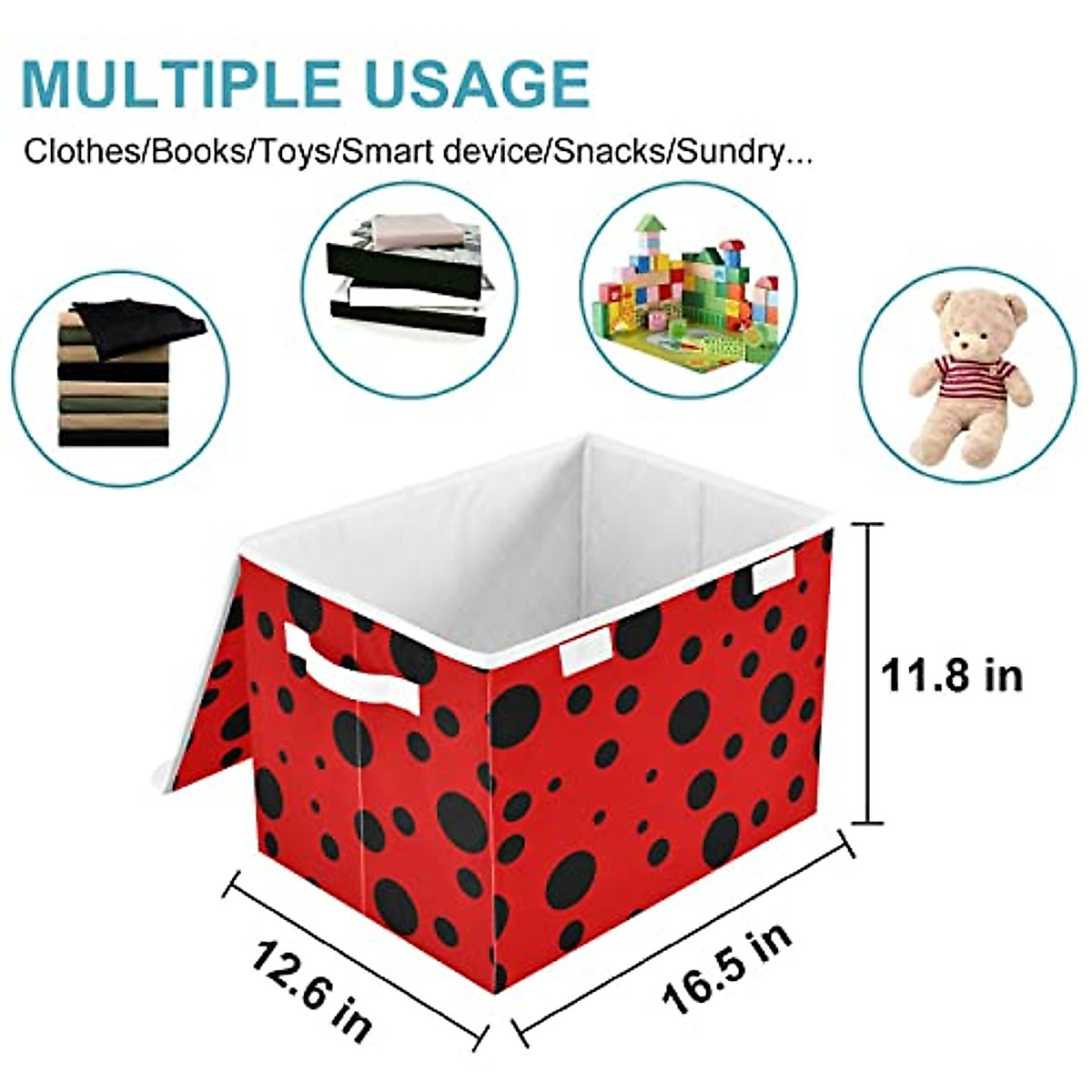 CaTaKu Ladybird Black Spots Storage Bins with Lids and Handles, Fabric Large Storage Container Cube Basket with Lid Decorative Storage Boxes for Organizing Clothes