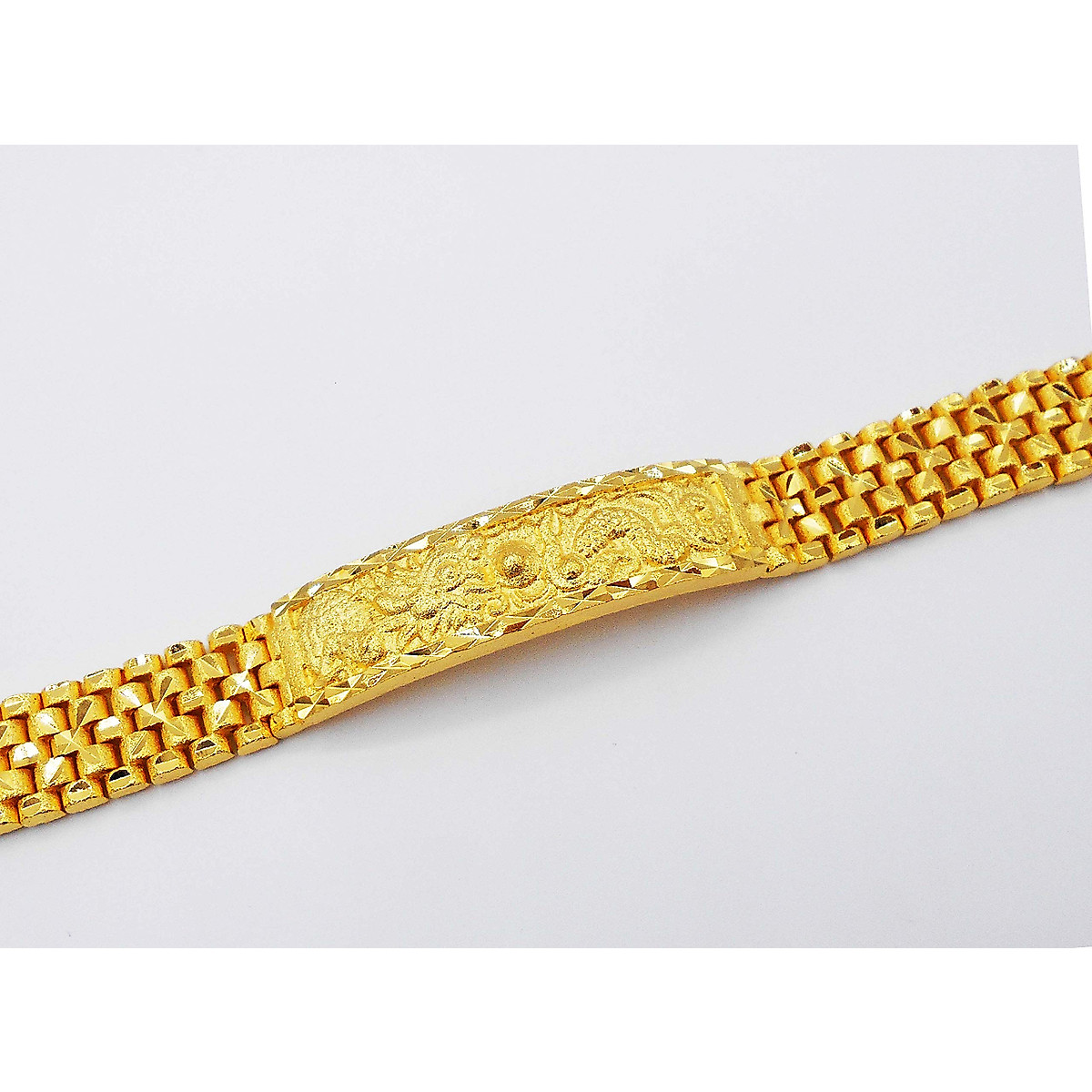 arrawana77 Guardian lions Thai Gold Plated Bangle 24k Thai Baht Yellow Gold Filled Jewelry Bracelet 7 Inch 32 Grams 13 mm