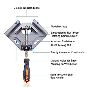 WEICHUAN Aluminum Alloy Right Angle Clamp 90 Degree Angle Clamp Corner Clamp Right Angle Vise Adjustable Frame Clamp With Adjustable Swing Jaw for DIY Woodworking(Pack of 1)