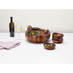 nambe Pebble 7Pc Salad Set | Large 15-Inch Serving Bowl | Made of Acacia Wood | Includes Salad Serving Bowl, Individual Bowls, and Salad Tossers | Perfect for Entertaining