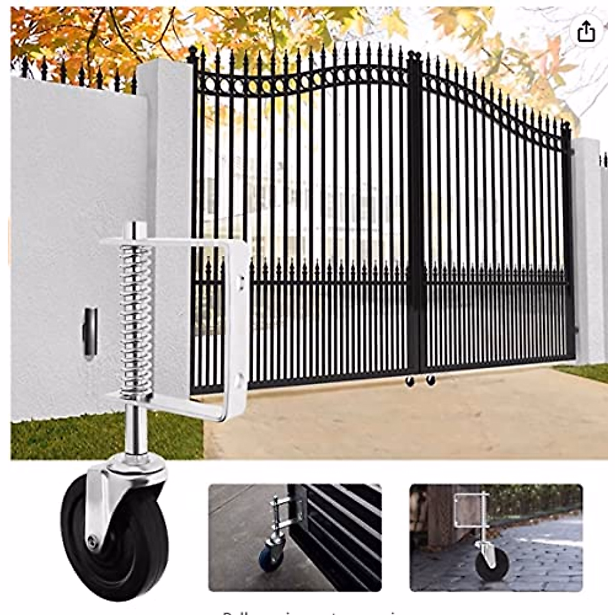 Spring Loaded Gate Caster 4”, Heavy Duty Gate Caster Wheel with Spring Loaded,Universal Mount Pate, 250-500 lbs Load Capacity, 4 Inches Rubber Wheel(Two PCS))