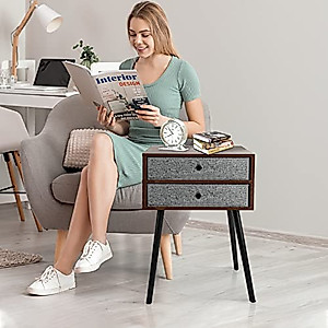 NO MORE TAG Nightstand, Wood Bedside Tables with 2-Drawers, Mid Century Modern End Table Night Stand for Living Room, Bedroom, Brown