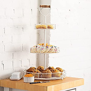 Ka Home White Metal 3 Tier Tray for Fruit, Desserts, and Decor - Adjustable 3 or 2 Tiered Tray - Vintage Farmhouse Style Tiered Tray for Kitchen, Bathroom, or Office Decor - 23 inches Tall