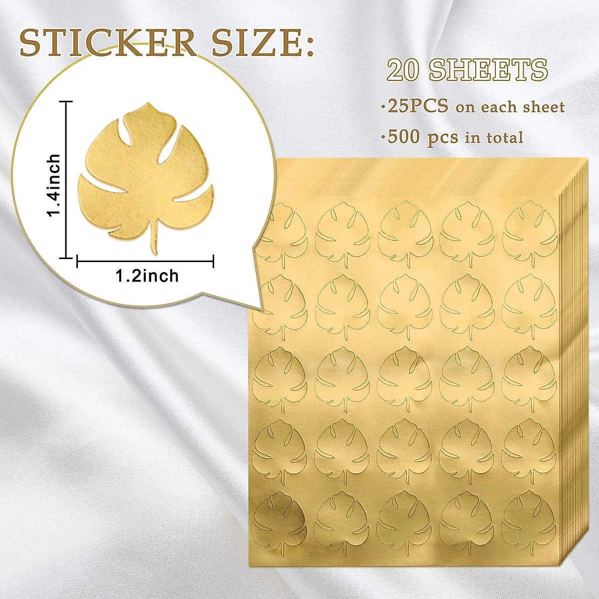 Whaline 500Pcs Gold Foil Monstera Stickers Self-Adhesive Monstera Leaves Seal Stickers Tropical Plant Leaf Label Decals for Greeting Invitation Cards Envelope Sealing Birthday Gift Wrapping Supplies
