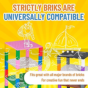 Strictly Briks Stackable Base Plates Lego Compatible - Stackable Rainbow Building Bricks for Towers, Shelves & More - 12 Base Plates & 80 Stackers - 6x6 Inches