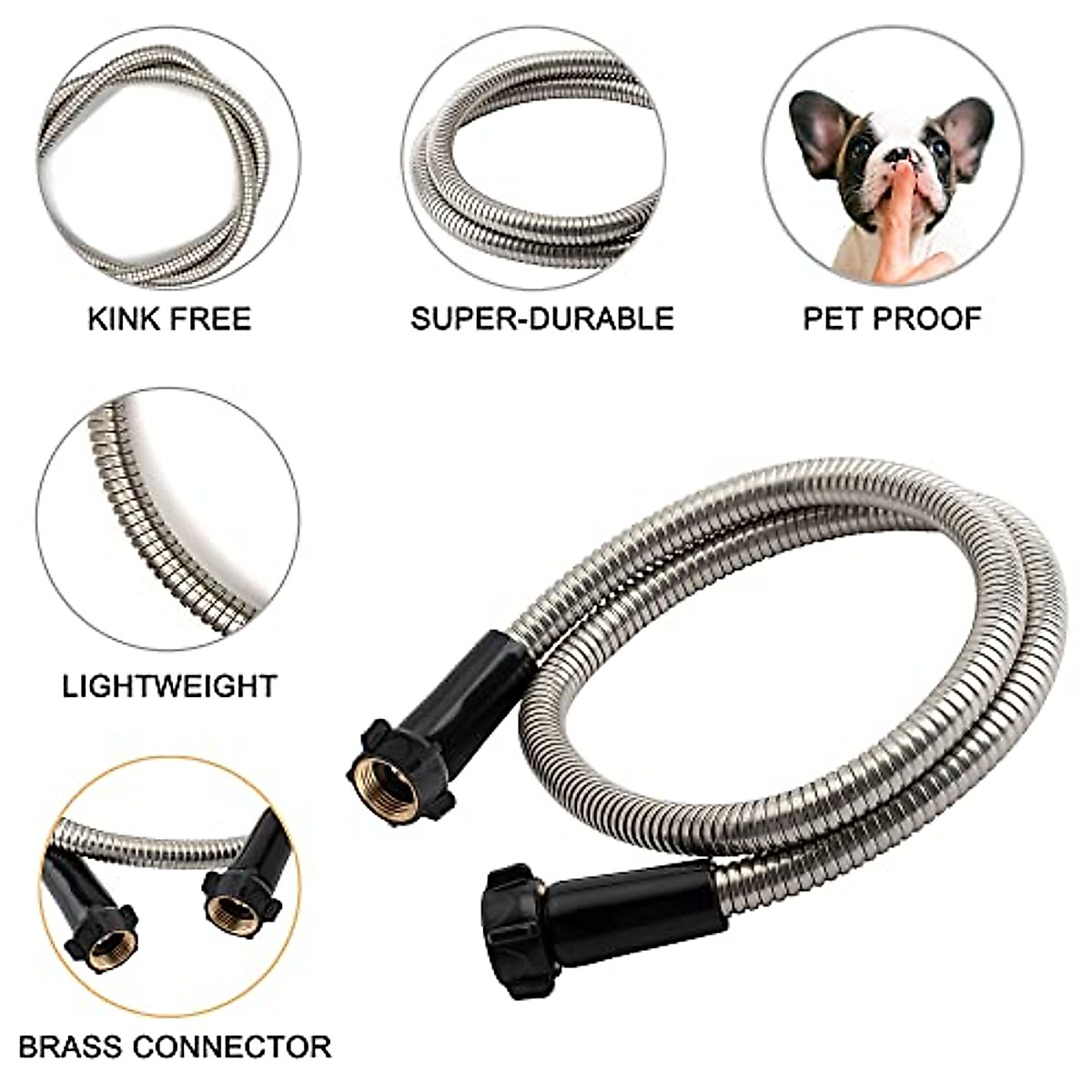 Yanwoo 304 Stainless Steel 1ft Garden Hose with Female to Female Brass Connector, 18mm Outer Diameter Flexible & Lightweight Heavy Duty Short Water Hose for Outdoor (1 Feet)