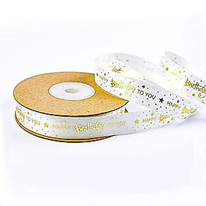 Sichou Birthday Ribbon - 5/8 Inch 20 Yards Ribbon for Crafts,Satin Decorations for Handmade Wreath,Birthday Gift Wrapping Party Supplies (White)