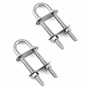 QWORK Marine Boat Stern Eye Tie Down U Bolt, 2 Pack, 3/8" Dia, 3-1/2" Thread Length, Stainless Steel