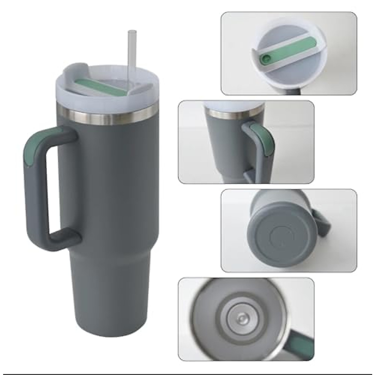 40 OZ INSULATED QUENCHER TUMBLER WITH HANDLE AND STRAW, DOUBLE WALL STAINLESS STEEL WITH 3-IN-1 LID, 100% LEAK-PROOF THERMOS, WATER BOTTLE, TRAVEL COFFEE MUG FOR CAR CUP HOLDER (OCEAN MINT)