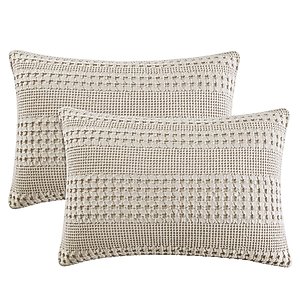 PHF 100% Cotton Waffle Pillow Shams Standard Size, 2 Pack 20" x 26" Soft Skin-Friendly Pillowcases, No Filling, Aesthetic Woven and Breathable Waffle Weave Pillow Case Covers for Bed, Oatmeal