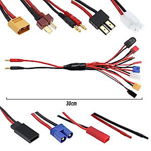 Micro Traders 8 in 1 Charger Adapter Connector Splitter Cable RC Battery Multi Charger to 4.0mm Banana Plug for TRX DIY Bare Wire JST T Plug XT60 EC3 FUTABA TA-Miya