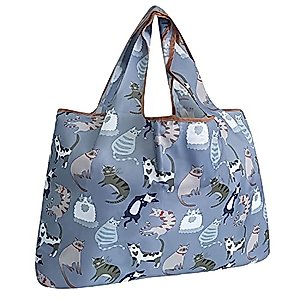 allydrew Large Foldable Tote Nylon Reusable Grocery Bags, Cool Felines