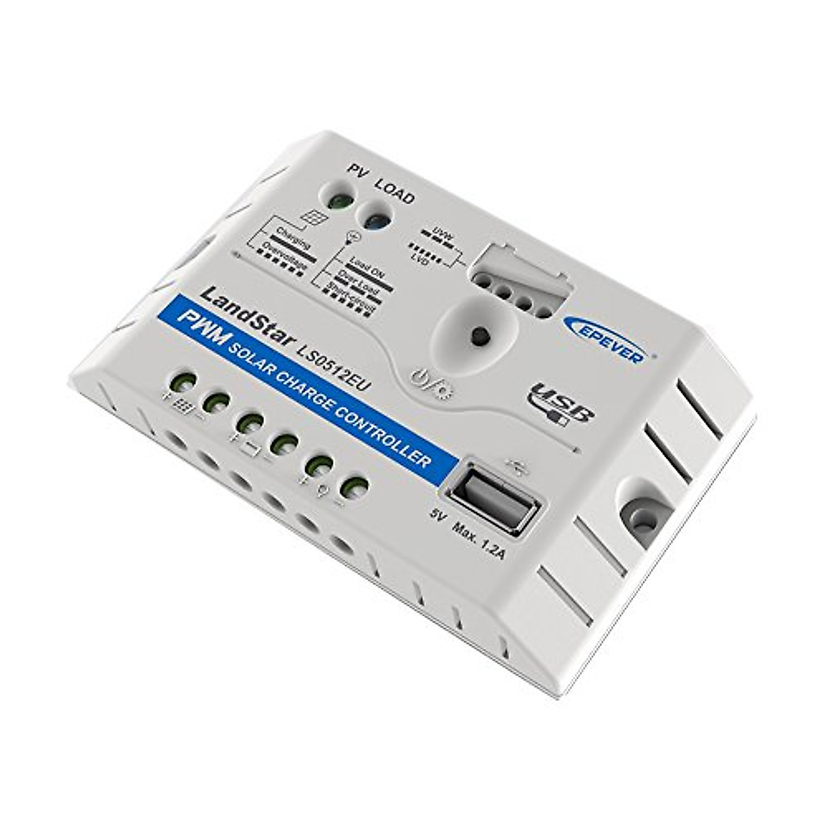 EPEVER Solar Charge Controller 5A 12V LS0512EU with USB Port 5VDC/1.2A Output PWM Regulator LED Indicator for Off Grid Solar Panel Battery Charging System (LS0512EU)