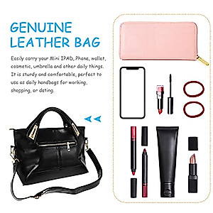 OSALADI Womens Ladys Handbag Vintage Luxury Wax Genuine Leather Tote Shoulder Bag Crossbody Bag Satchel Purse (Black)