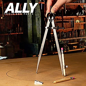 ALLY Tools 8 Inch Precision Locking Spring Divider/Woodworking Compass with Pencil Holder INCLUDES Two Pencils and Pencil Sharpener Ideal for Drawing, Drafting, Carpentry