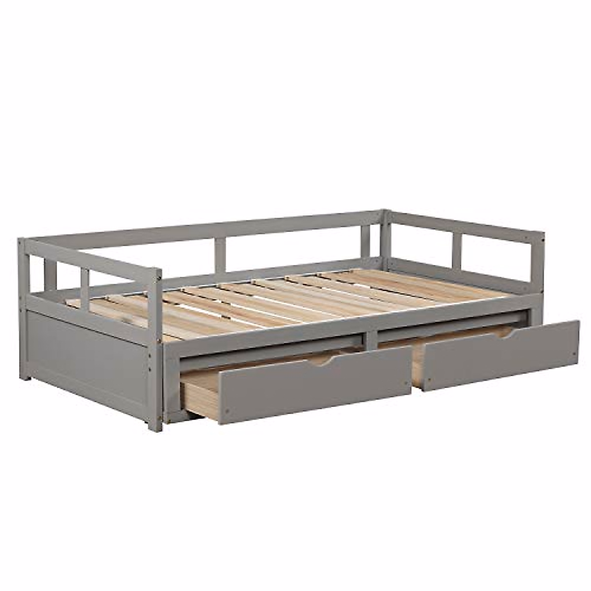 DANGRUUT Upgraded Version Wooden Daybed with Trundle Bed and Two Storage Drawers, Luxurious Bed Daybed Can be Extendable from Twin Size to King Size, Sofa Bed for Bedroom Living Room (Grey)