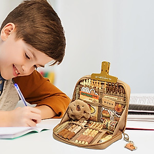 Seqgante Cute Capybara Pencil Case with 12 Compartments 90° Wide Opening Mouth Pencil Pouch with Kawaii Pins Plush Cute Stationery